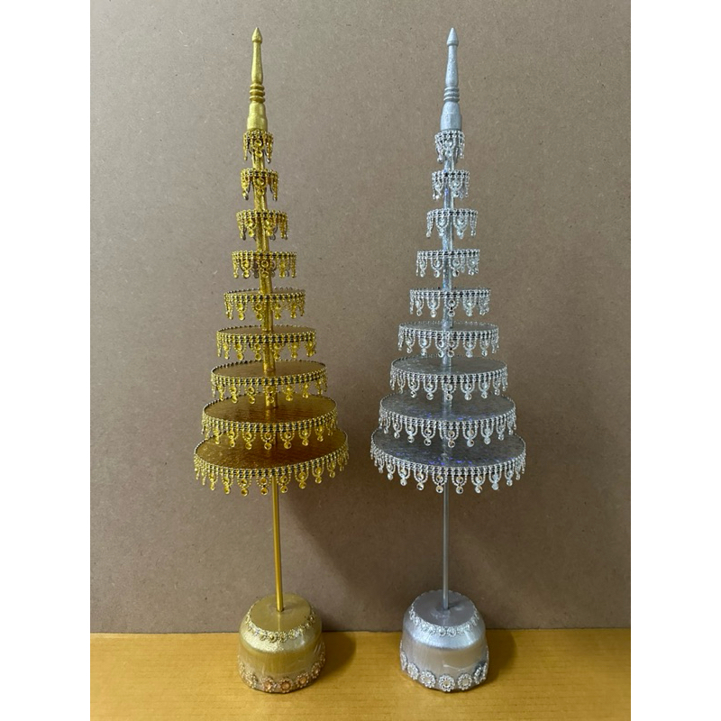 ฉัตรคู่เงินทอง 9ชั้น ความสูง 18" / 21" / 24" Gold-Silver Chatra For ...