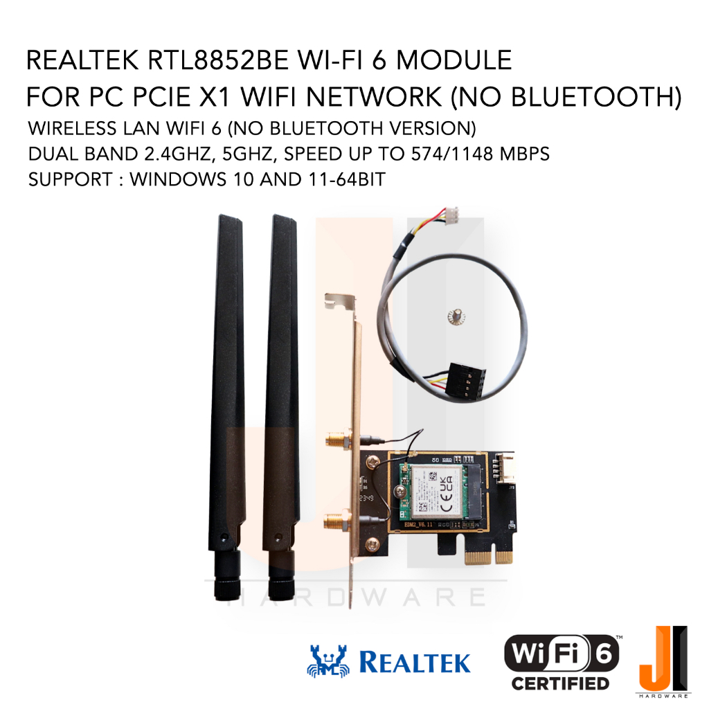 Realtek RTL8852BE Wi-Fi 6 Pcie x1 card wireless lan dual band + Antenna ...