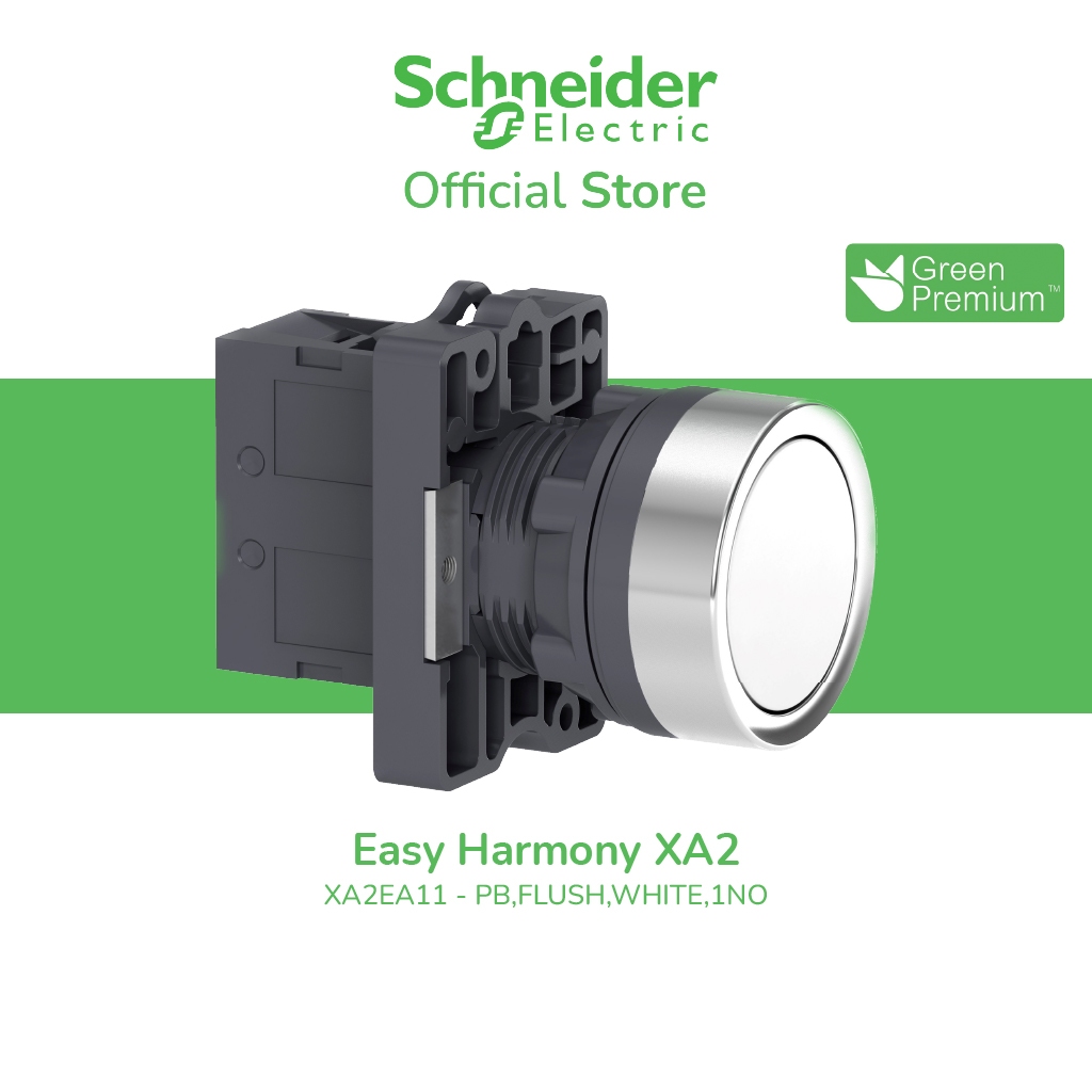 Schneider Electric Complete push button, Easy ฮาร์โมนี XA2, plastic, flush, white, 22mm, spring ...