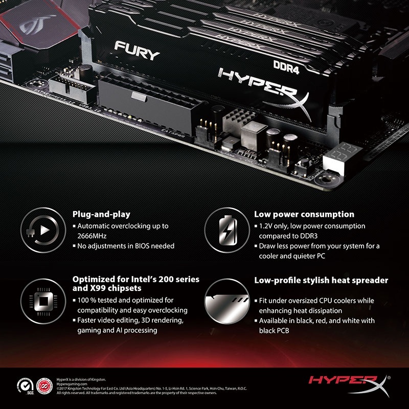 Kingston Hyperx Fury DDR4 4GB 8GB 16GB 2400Mhz 2666Mhz 3200Mhz RAM PC รับประกัน 3 ปี หน่วยความจำ ...