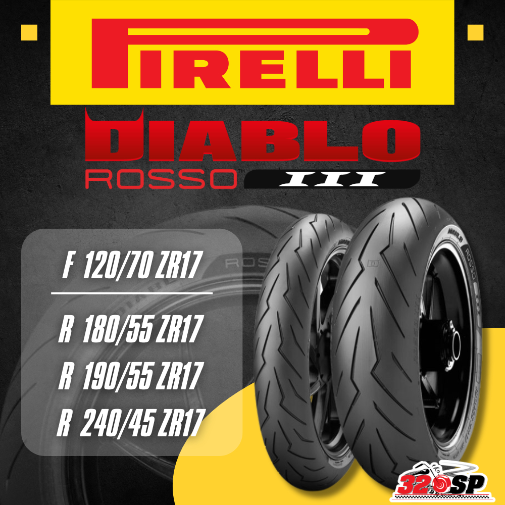 ยาง PIRELLI DIABLO ROSSO 3 ขอบ 17 รหัส / 120/70 ZR 17 (58W) / 180/55 ZR17 (13W) / 190/55 ZR17 ...