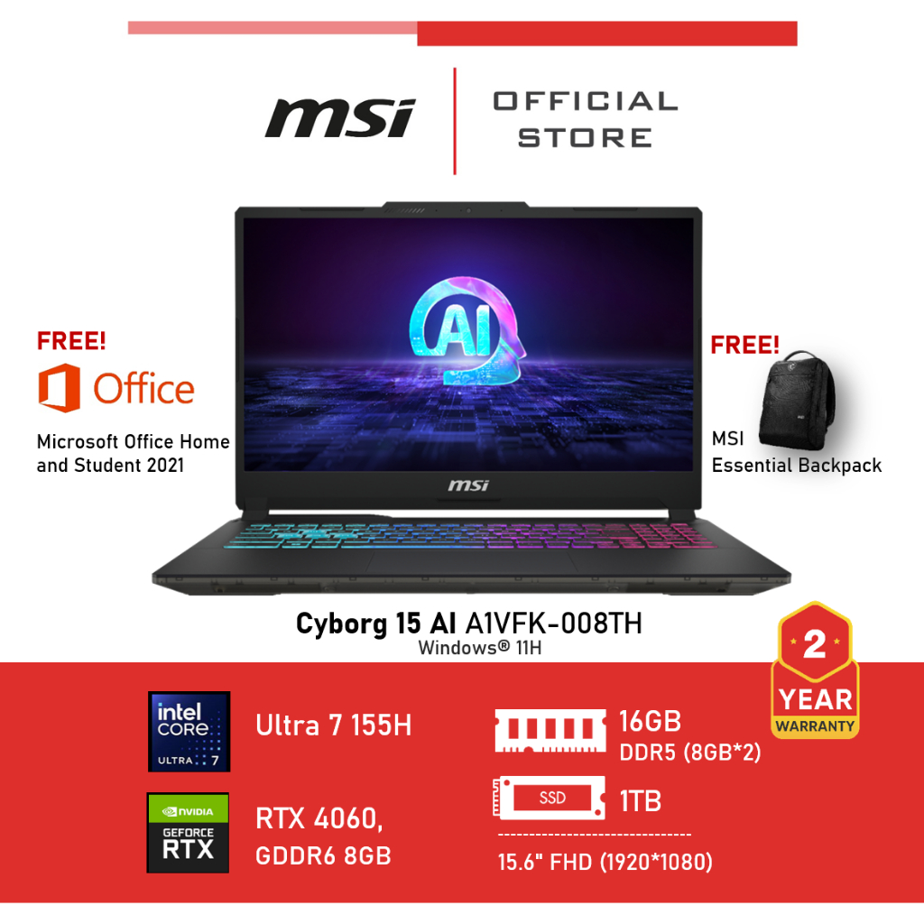MSI Cyborg 15 AI A1VFK-008TH (RTX 4060, GDDR6 8GB) Laptops, Notebook ...