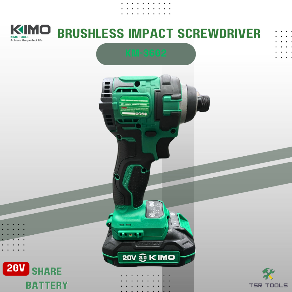 KIMO สว่านไขควงกระแทกบัลเลสไร้สาย แบตเตอรี่ Li-ON 20V MAX 4.0Ah หรือ 2.0Ah ปรับได้ 9 โหมด งานสวย ...