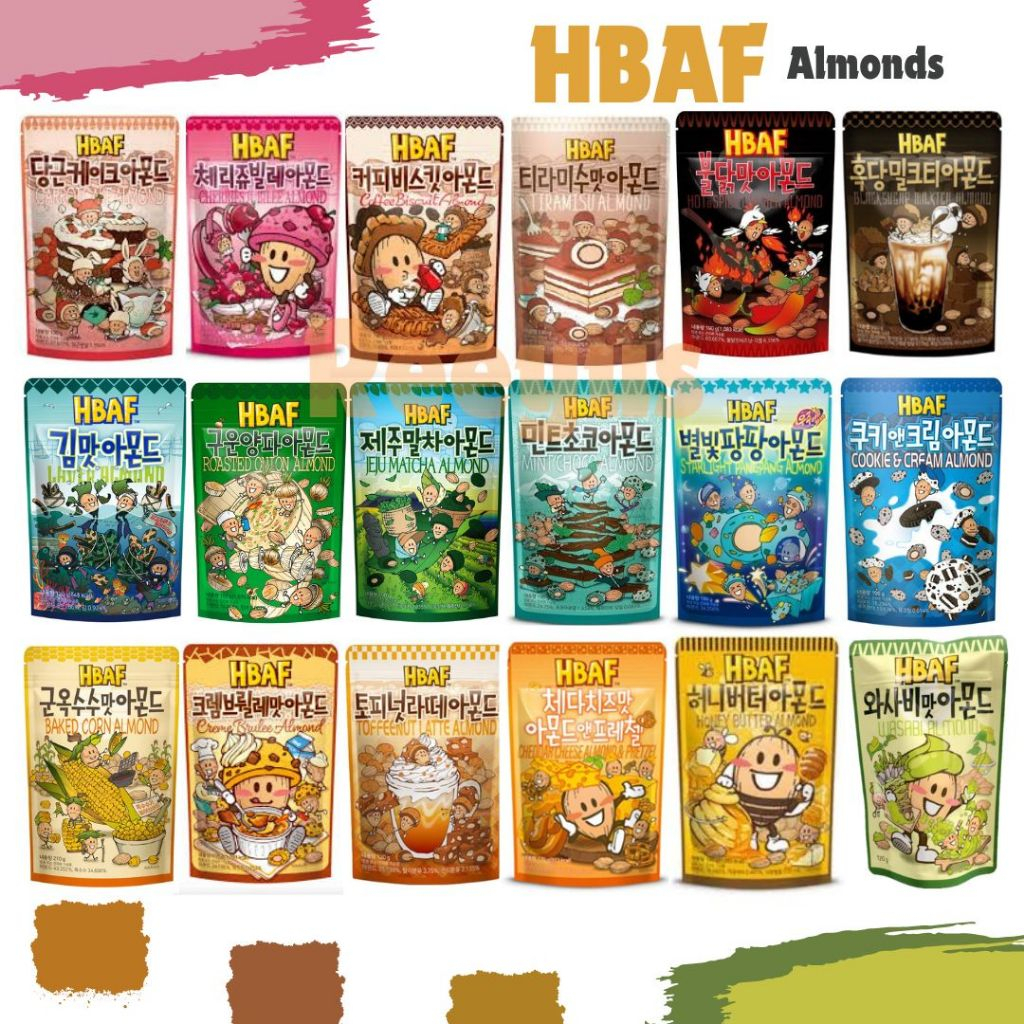 ( 1 แถม 1!!! ) HBAF Almond Korea Tom’s farm มี 18 รส น้ำหนัก 170-190 กรัม | Shopee Thailand