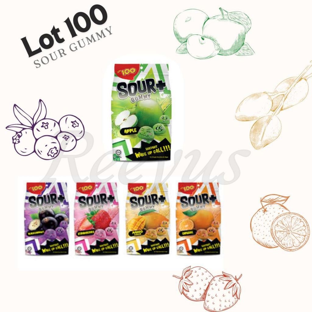Lot 100 Sour+ Gummy เยลลี่ กัมมี่รสผลไม้เคลือบผงเปรี้ยว สินค้าจาก ...