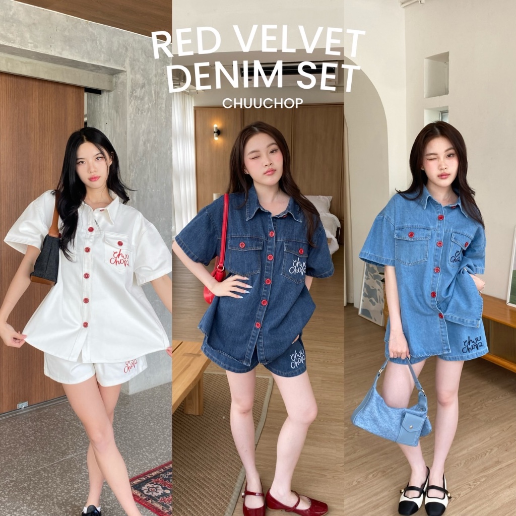 25.9ใช้โค้ด(15DD300)ลดสูงสุด300.-chuuchop(C8320)Redvelvet denim set ชุด ...