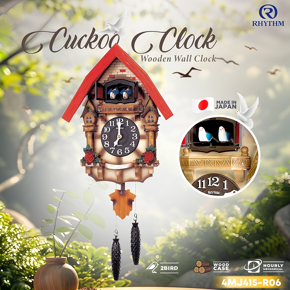 RHYTHM นาฬิกากุ๊กกู Cuckoo Clock มีนกคู่ 2ตัว ร้องทุกชั่วโมง ผลิตจาก ...