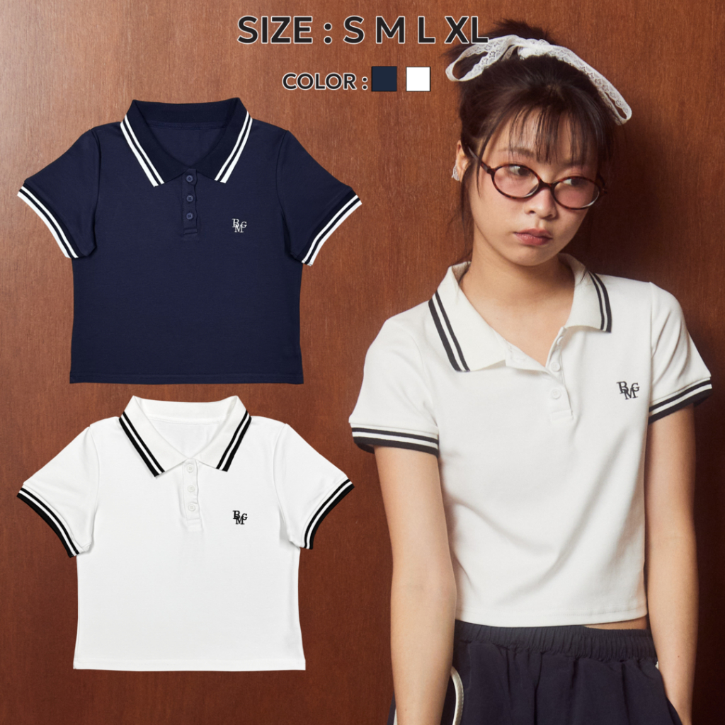 Bemingtop637(S-XL) - Beming Polo Crop ครอปโปโล นิ่ม กุ๊นขอบ เก็บคอ ดีเทลเป๊ะ | Shopee Thailand