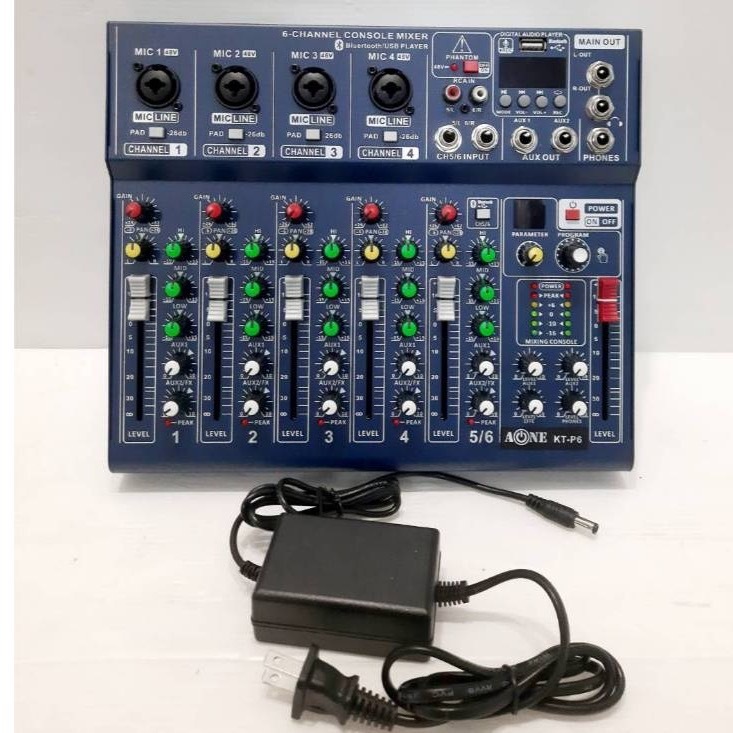 New Mixer 6Ch KT-P6 มิกเซอร์ 6 ช่อง แบบ สไลด์ มีบลูทูธ Bluetooth & USB ...