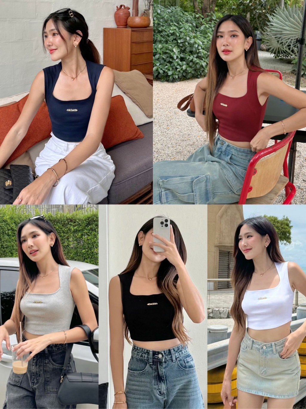 [ลดเหลือ 2xx.- เก็บโค้ดที่ลิ้งค์หน้าร้าน] NICHARISSHOP - เสื้อแขนกุดคอเหลี่ยม รุ่น Jolin Top ...