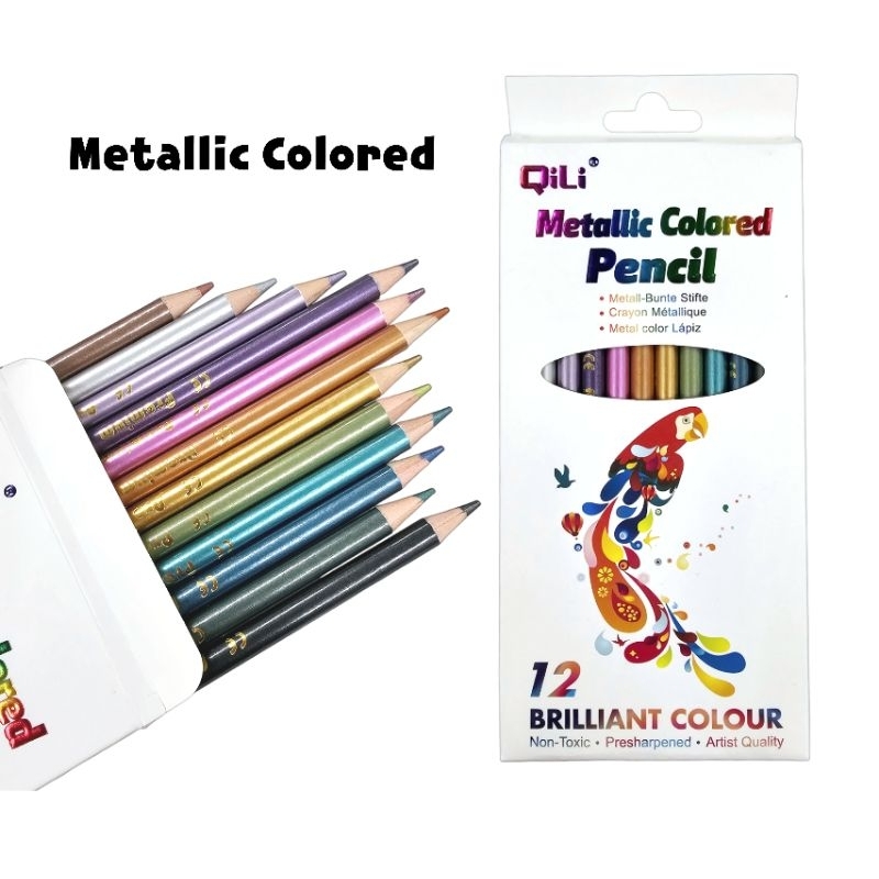 QiLi สีไม้เมทัลลิค 12 สี Metallic Colored Pencil (QL-C404M) เนื้อสี ...