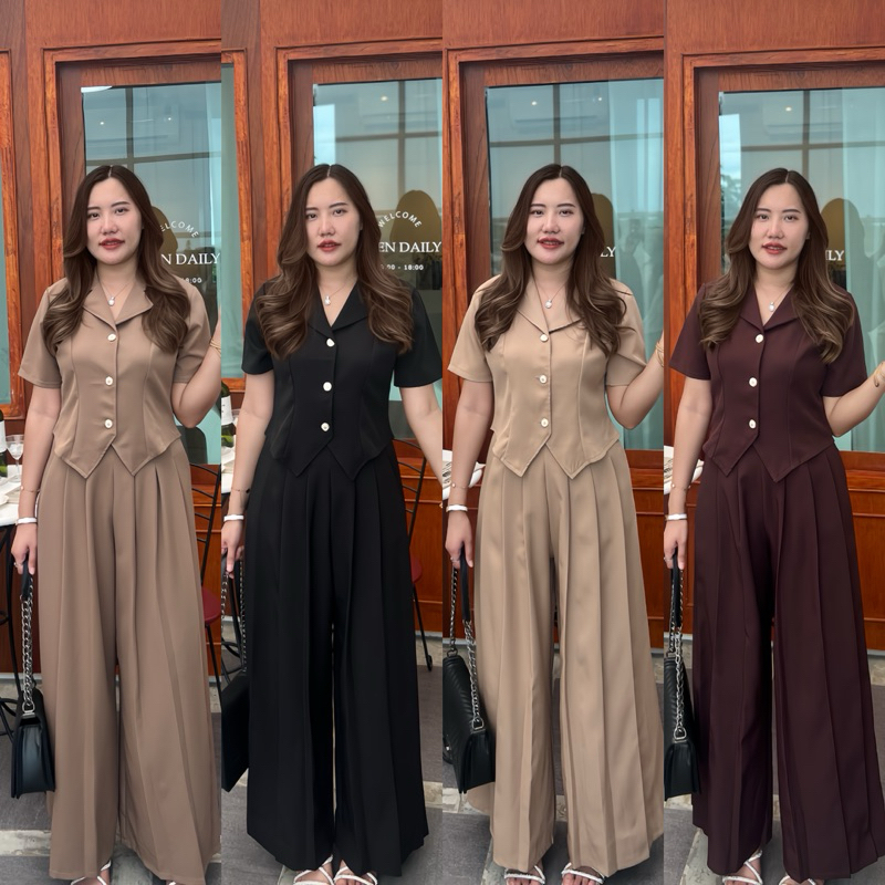 Wisteria Set ชุดเซตสูทมีแขนกางเกงขาพลีส AN256 | Shopee Thailand