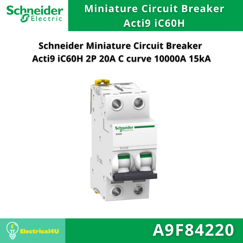Schneider Electric A9F84220 Miniature Circuit Breaker Acti9 C curve 15kA 2P 20A | Shopee Thailand