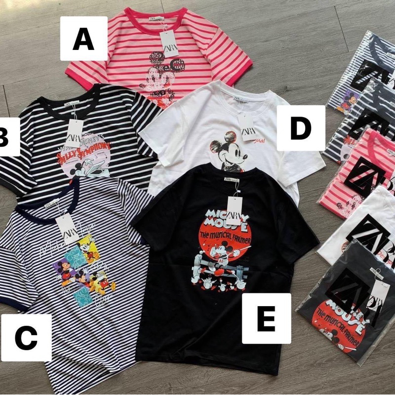 เสื้อยืดคอกลมแขนสั้น Zara x Mickey Mouse Cotton Short Sleeve T-Shirt ...