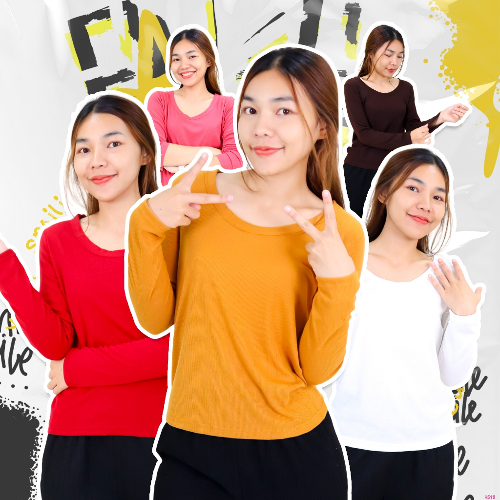 t512# เสื้อยืด คอกลม แขนยาว ผ้าร่องเล็ก อกได้ถึง 40 นิ้ว ดีไซน์ทรง ...