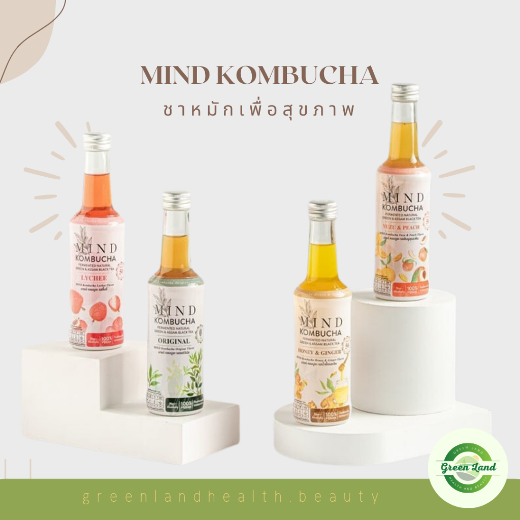เซต 3 ขวด คละรส มายด์ คอมบูชะ ชาหมักด้วยจุลินทรีย์ที่ดีต่อสุขภาพ l Mind Kombucha (ขวดแก้ว ...
