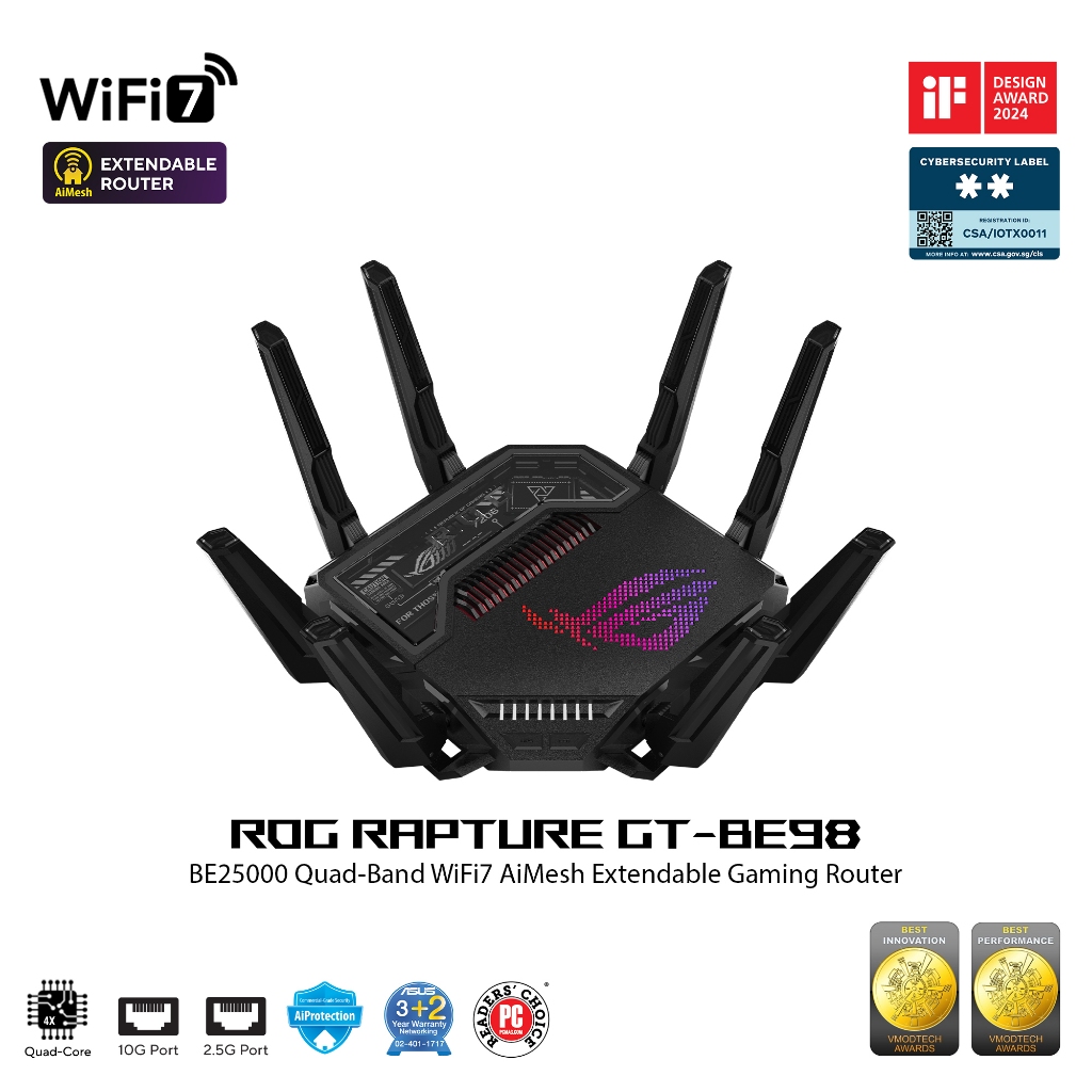 ASUS ROG Rapture GT-BE98 Quad-band WiFi7 AiMesh Extendable Gaming ...
