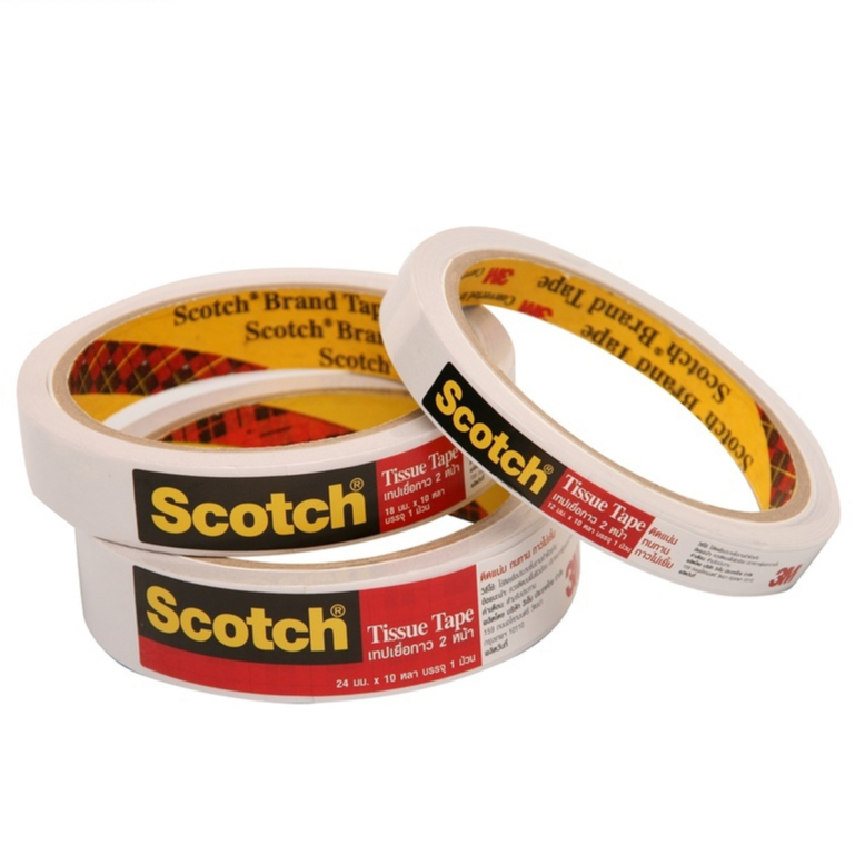 Scotch เทปเยื่อกาว 2หน้า (3ม้วน) ขนาด 12มม.18มม.24มม.Tissue Tape 777 ...