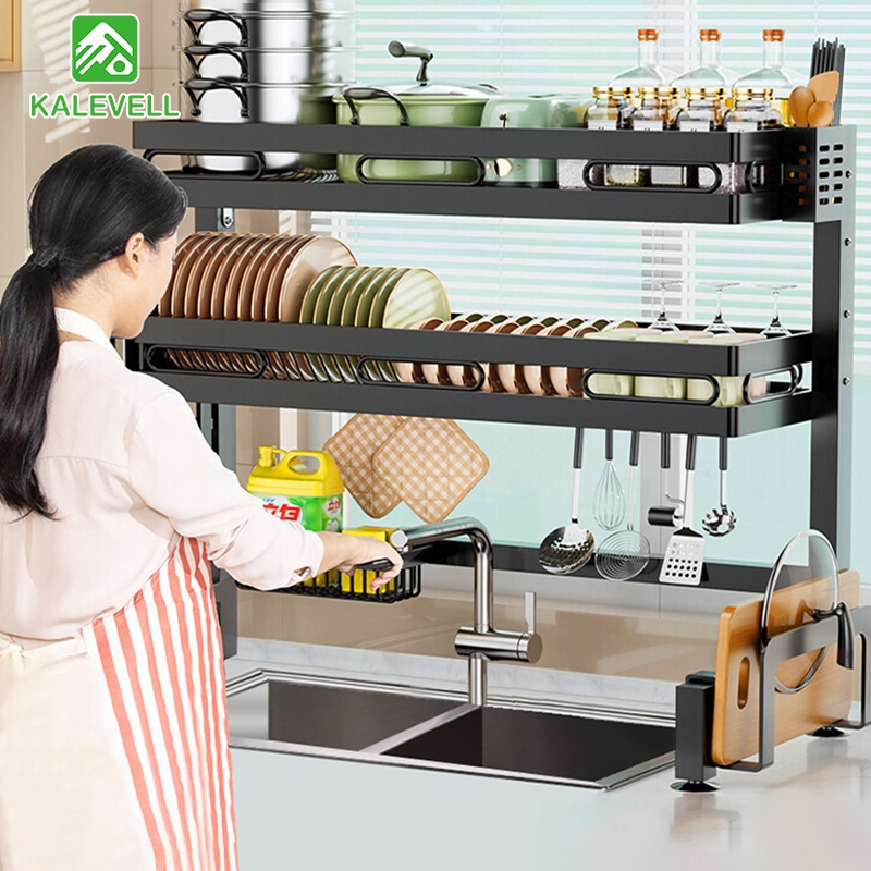 kalevell ชั้นวางจาน ที่วางจาน สแตนเลส 2-ชั้น คร่อมอ่างล้างจาน ชั้นวางของในครัว | Shopee Thailand