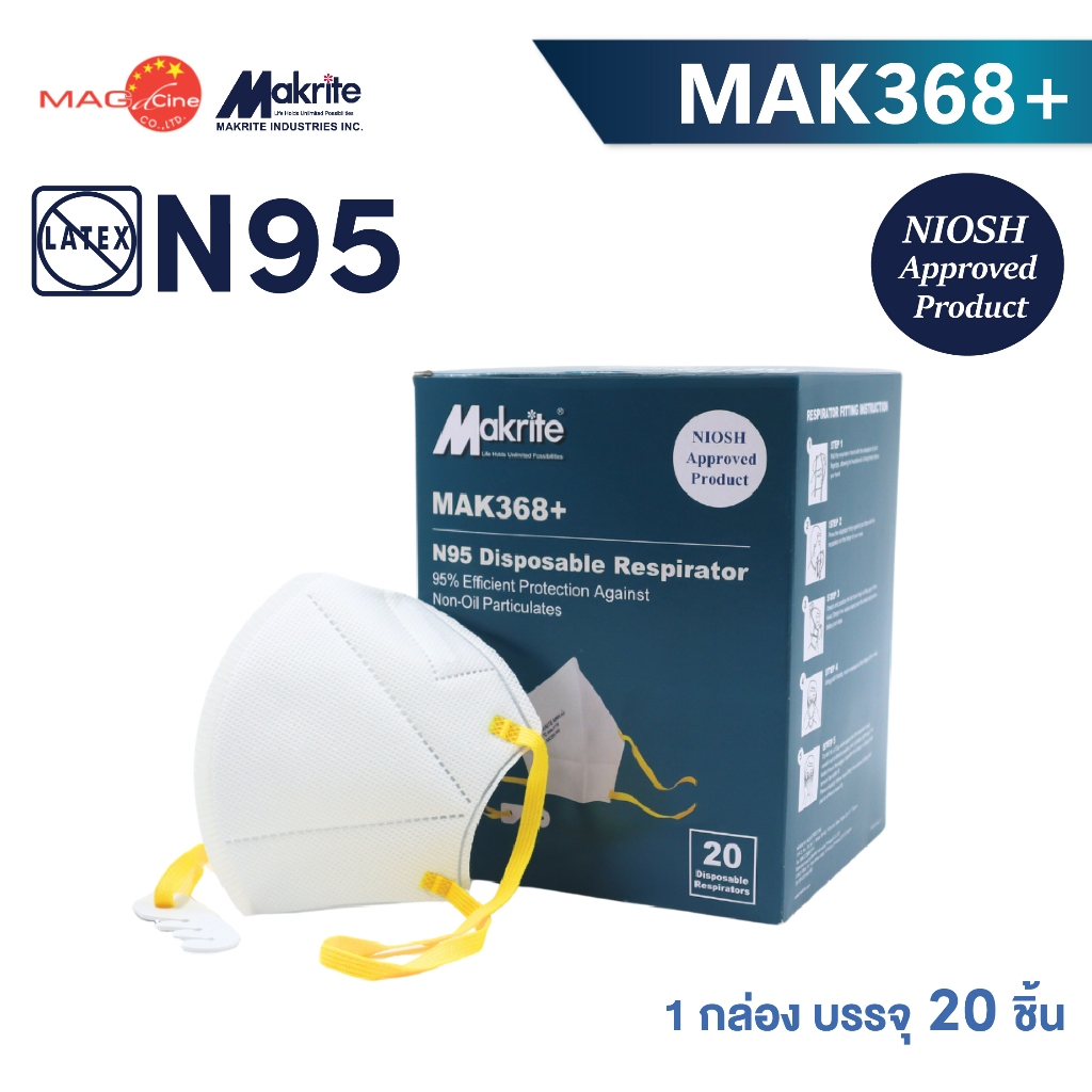 หน้ากากอนามัย Makrite รุ่น MAK368+ หน้ากากN95 หน้ากากป้องกันฝุ่น 1 กล่อง บรรจุ 20 ชิ้น | Shopee ...