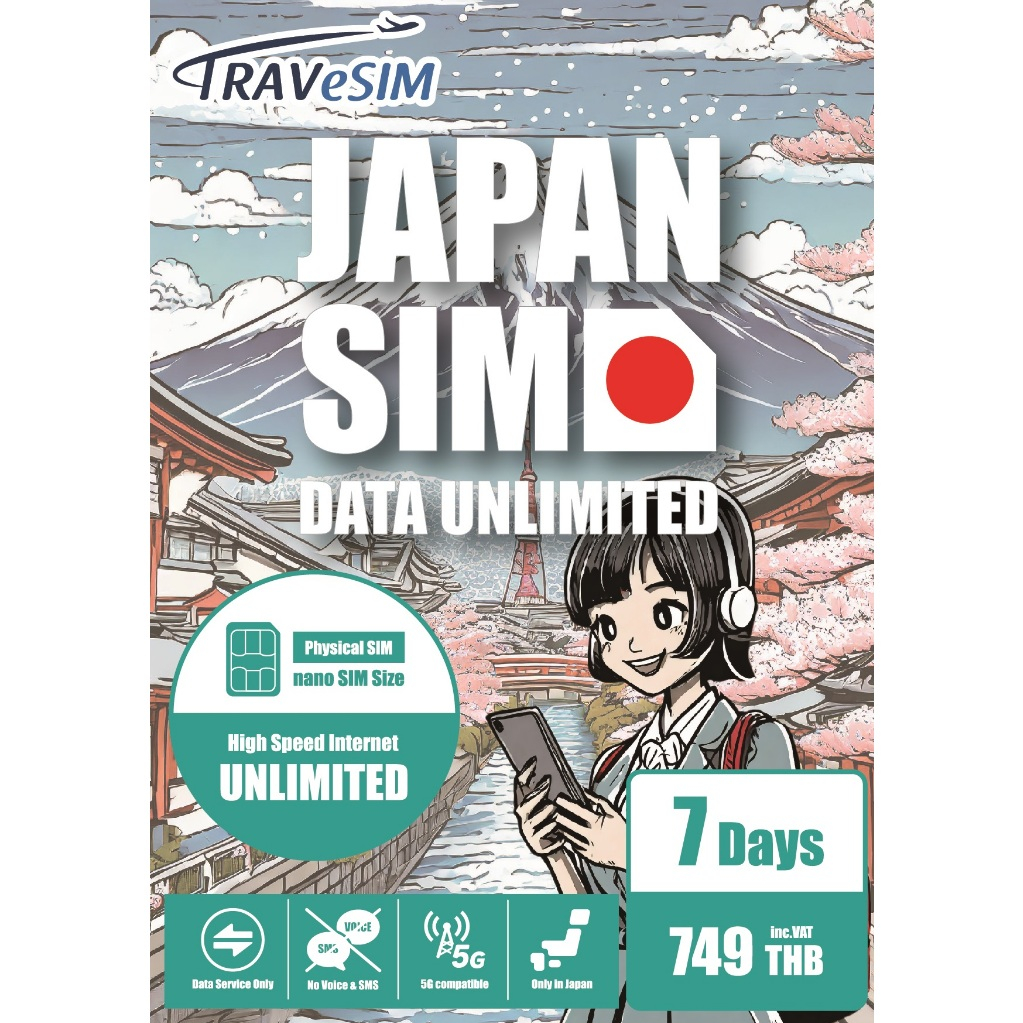 TRAVeSIM Japan Unlimited SIM ซิมญี่ปุ่นเน็ตไม่จำกัด 5G Max Speed ไม่จำกัดปริมาณใช้งานต่อวัน: 7 ...