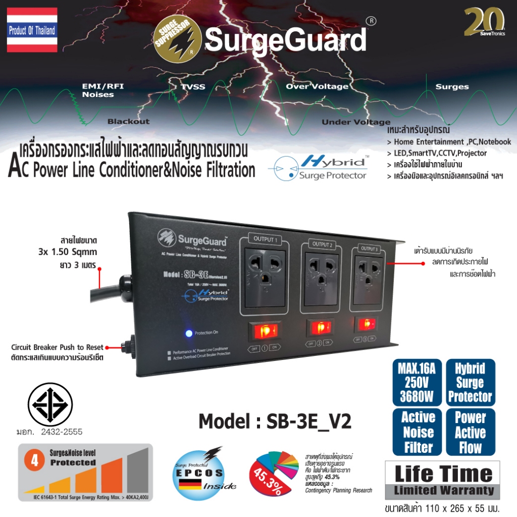 SurgeGuard :Model SB-3E_v2 AC Power Lineconditioner & Noise Filtartion ...