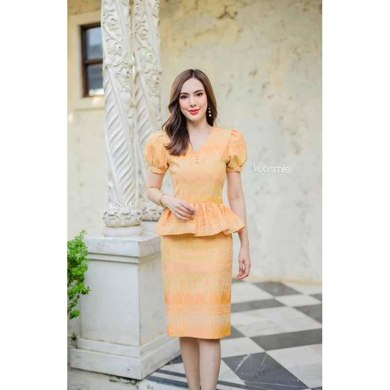 ชุดเดรสผ้าทอลายฝ้ายคราม.N443(อก32-40) | Shopee Thailand