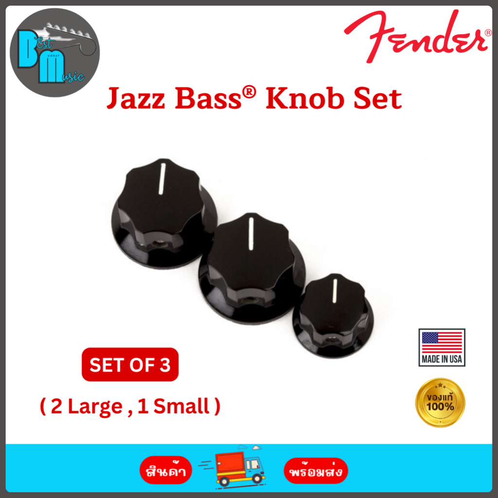 Fender Jazz Bass Knobs Black Set of 3 ( 2 large, 1 small ) หัวครอบ วอ ...