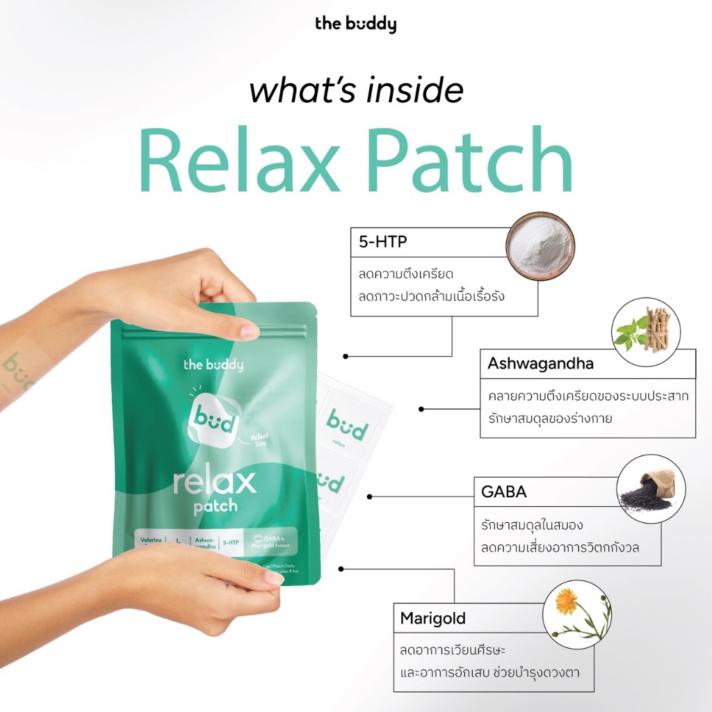 The Buddy Patch - Relax แผ่นแปะช่วยลดความตึงเครียด ทำให้รู้สึกผ่อนคลาย แผ่นแปะวิตามิน vitamin ...