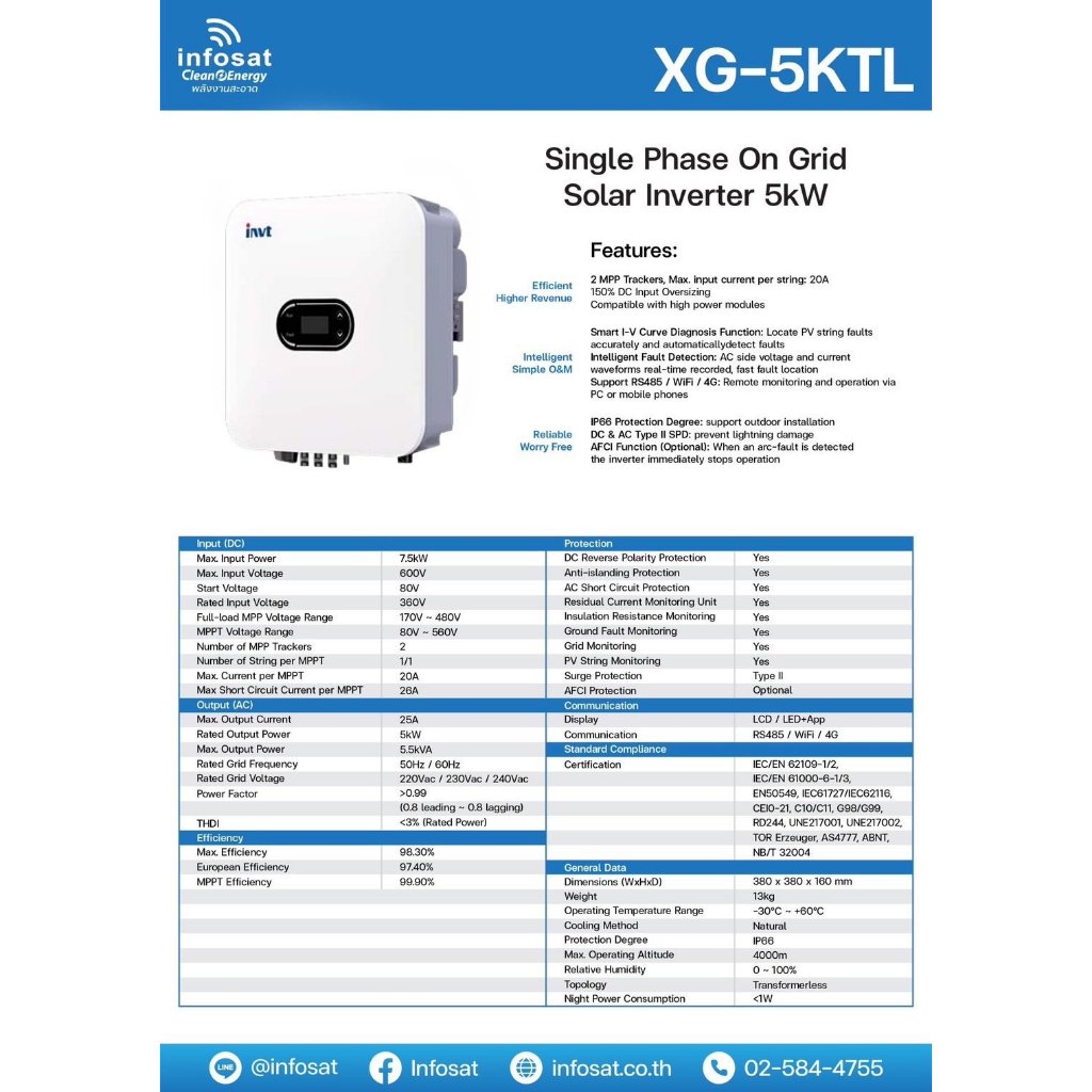 INFOSAT เครื่องอินเวอร์เตอร์ On Grid kW INVT-XG05 Inverter | Shopee Thailand