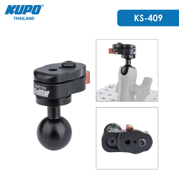KUPO KS-409 Ball Head w/ 1/4"-20 Female Thread QR Bracket ชุดเพลทสำหรับต่อจอมอนิเตอร์หรือกล้อง ...