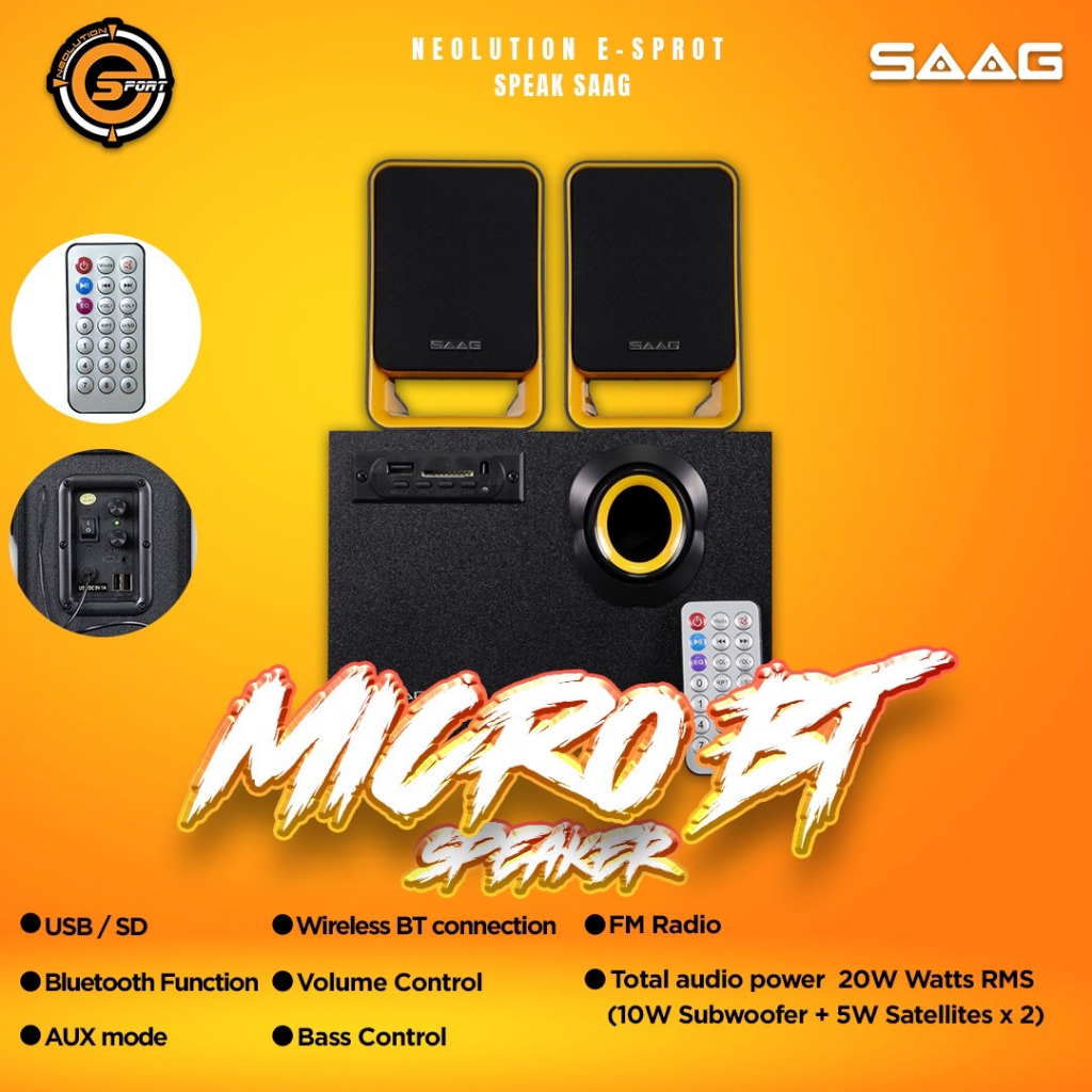 SPEAKER (ลำโพง) SAAG MICRO BT PLUS (EM-3129) 2.1 USB BLACK | Shopee Thailand