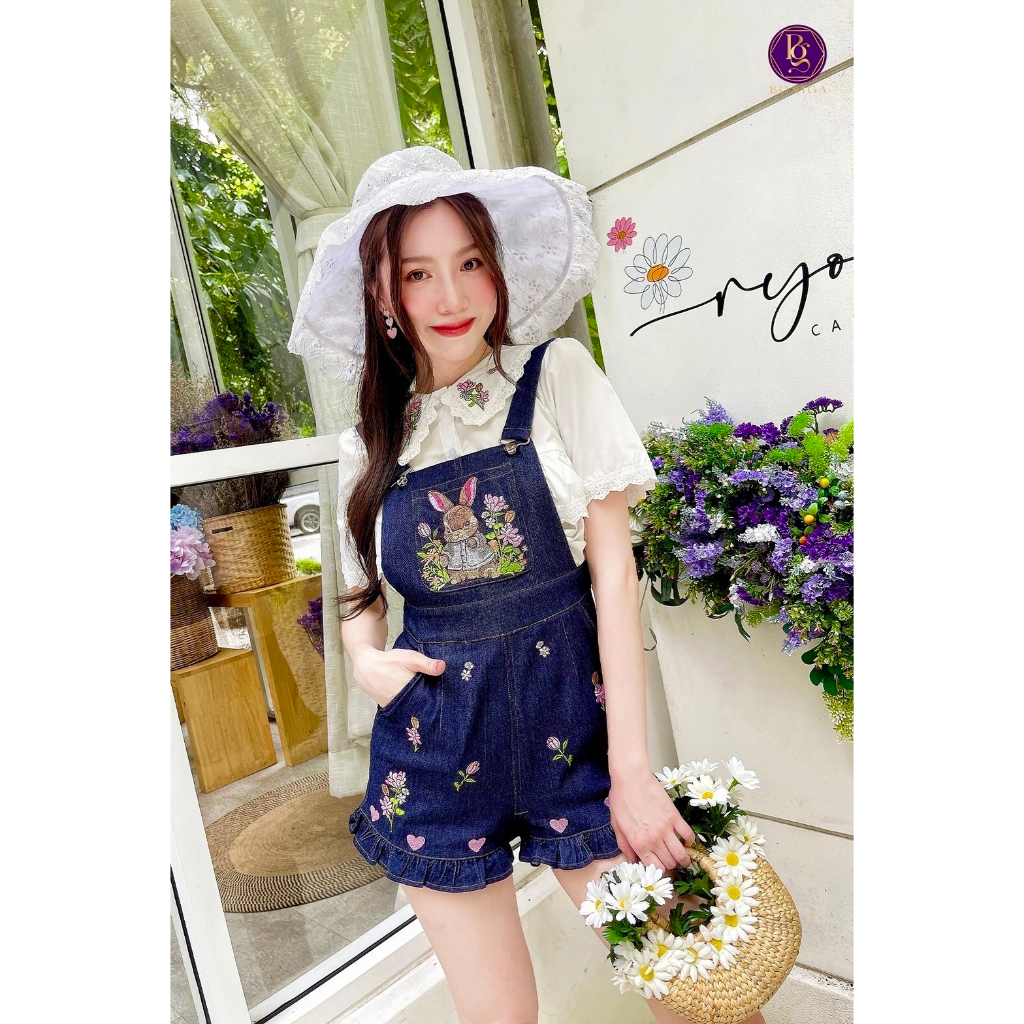 BONIGA: Set เสื้อ+เอี๊ยม ผ้ายีนส์ปักน้องกระต่าย(*สอบถามสต๊อกก่อนกดสั่ง ...