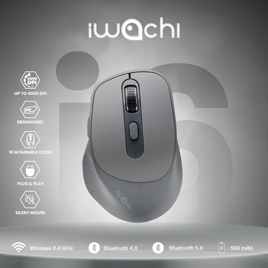 เมาส์ไร้สาย Ergonomic Mouse IWACHI i6 สีเทา ใช้งานได้หลายอุปกรณ์ เสียง ...