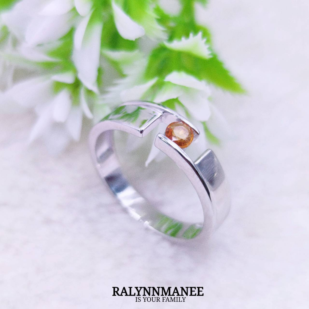 A6439 แหวนชายพลอยบุษราคัมแท้ ( Yellow sapphire ) ตัวเรือนเงินแท้ 925 ...
