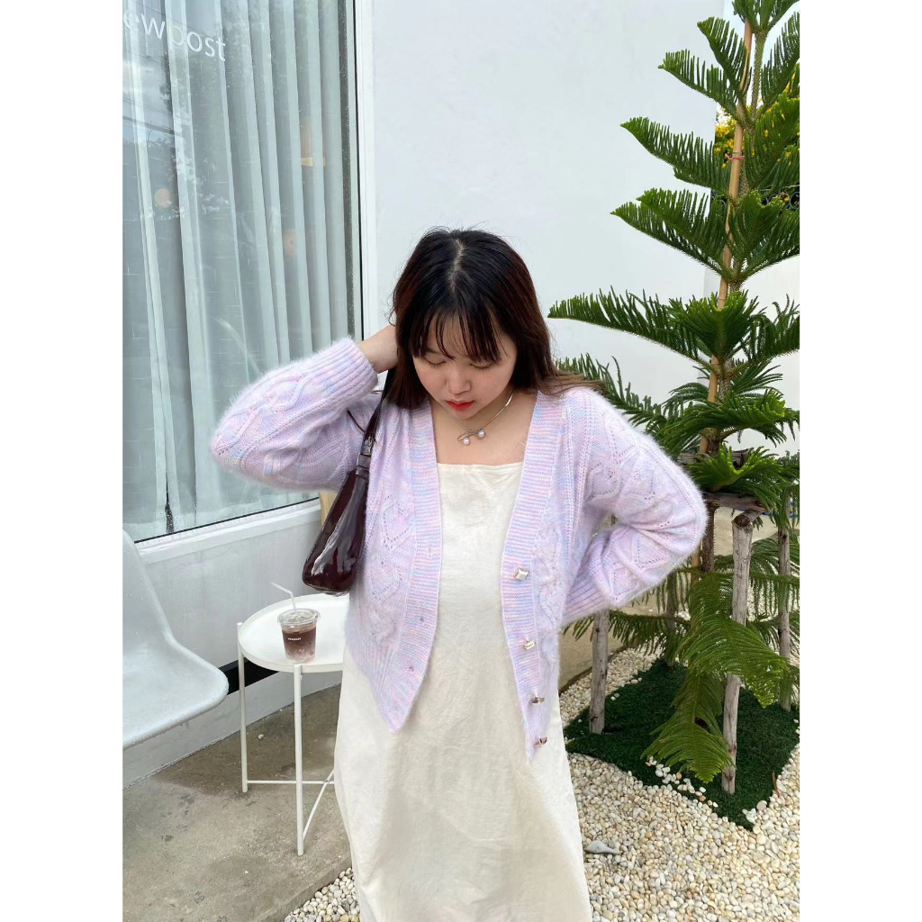 CiCi Plus+(8062)Heart Cardigan เสื้อคาร์ดิแกนplus sizeไหมพรม ดีเทลเนื้อ ...