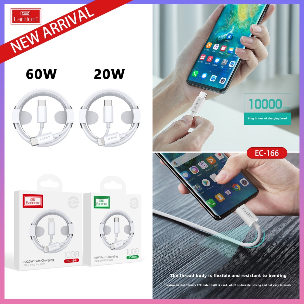 Earldom รุ่น EC-166i EC-166c สายชาร์จเร็ว60W Pd , สายชาร์จเร็ว5A Usb-C เป็น Usb-C สายเคเบิล ...
