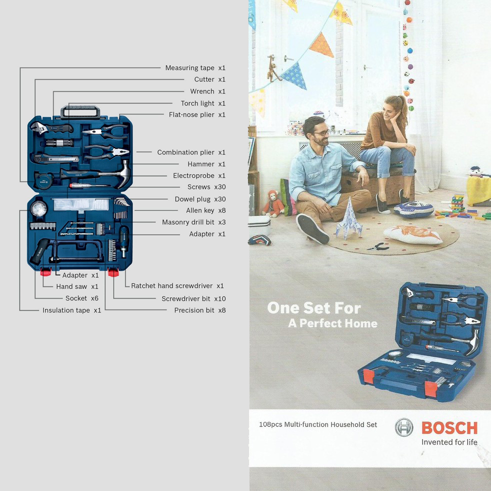 BOSCH ชุดอุปกรณ์เครื่องมือติดบ้าน ชุด 108 ชิ้น #2607002788 | Shopee ...
