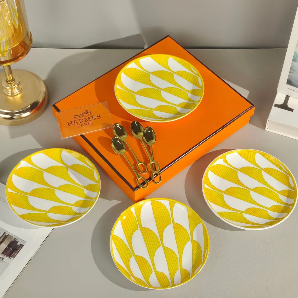 Hermes Sunshine series high bone china cake Dim sum plate 4 plates 4 ...