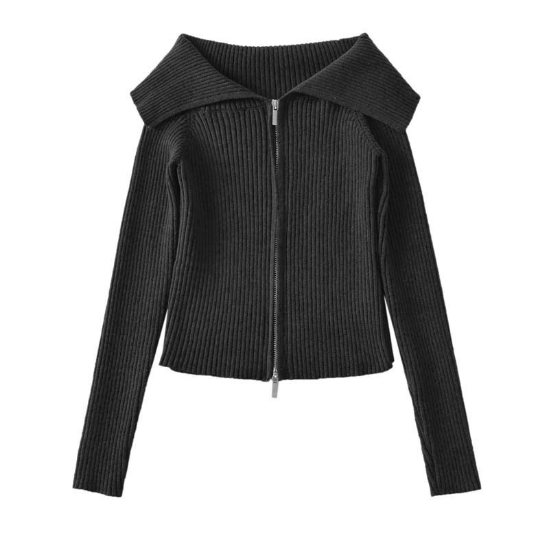 ⚡Stella Double Zip Sweater⚡ ครอป เปิดไหล่ แขนยาว สไตล์ฝรั่ง_Gioia.991 ...