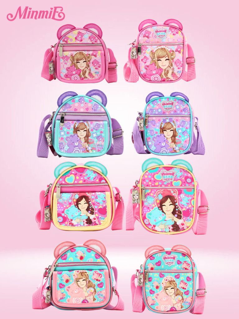 Minmie กระเป๋าสะพายข้างปรับสายกลม-สีเหลี่ยม Sling bag ลายตุ๊กตาหมี ...