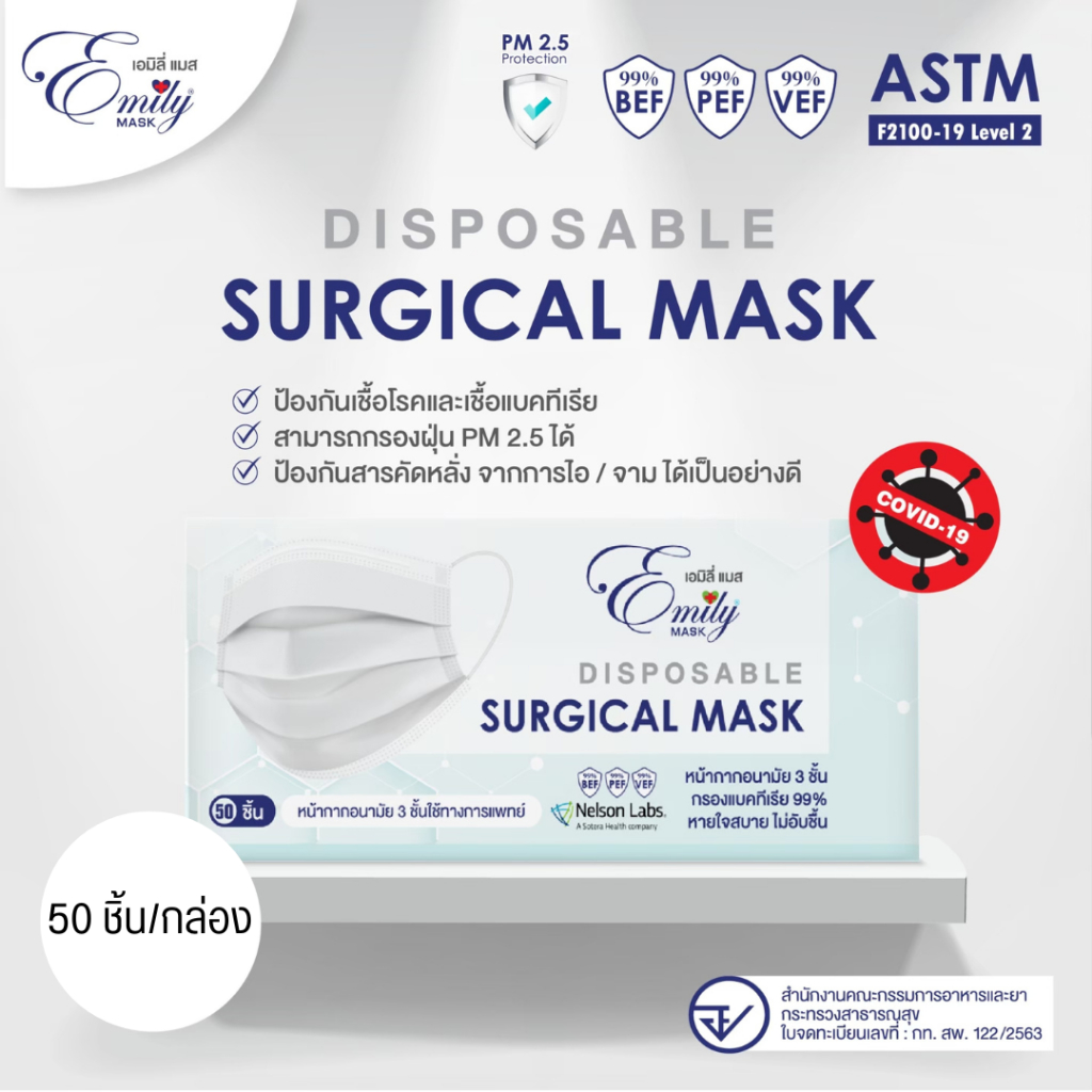หน้ากาก EMILY MASK SURGICAL MASK หน้ากากอนามัยทางการแพทย์ หนา3ชั้น ...