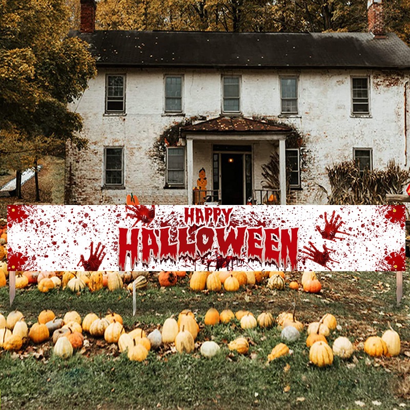 แบนเนอร์ยาว ตกแต่ง ฮาโลวีน ป้ายฮาโลวีน บ้านผีสิง 300x50cm Happy ...
