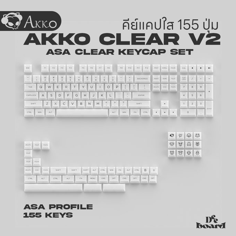 คีย์แคปใส AKKO ASA Clear V2 Keycap Set - White สีขาว155 ปุ่ม คีย์แคปใสสำหรับคัสต้อมคีย์บอร์ด ...