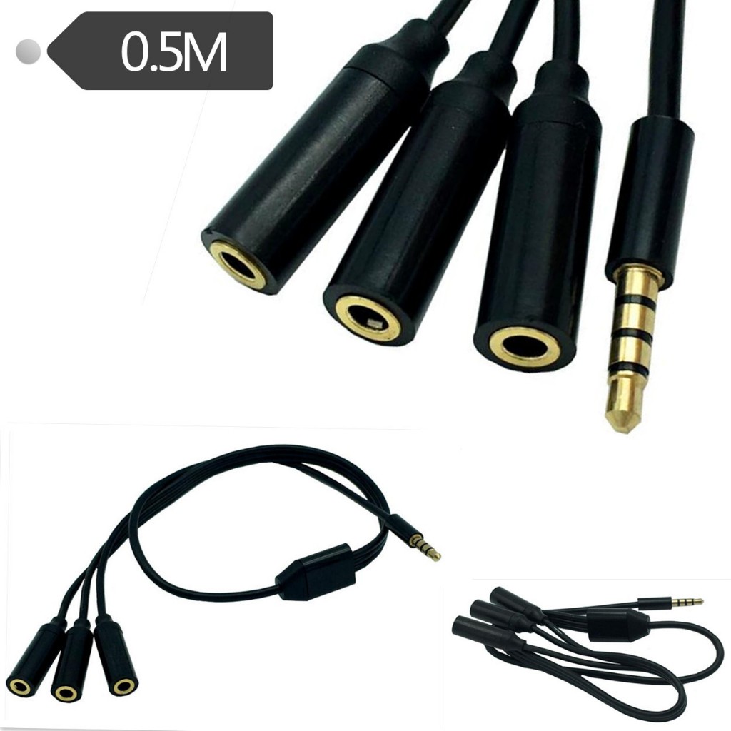สายแยกหูฟัง 3ทาง 3.5mm (4-Pole) 3 Way Port Aux Multi Headphone Earphone ...