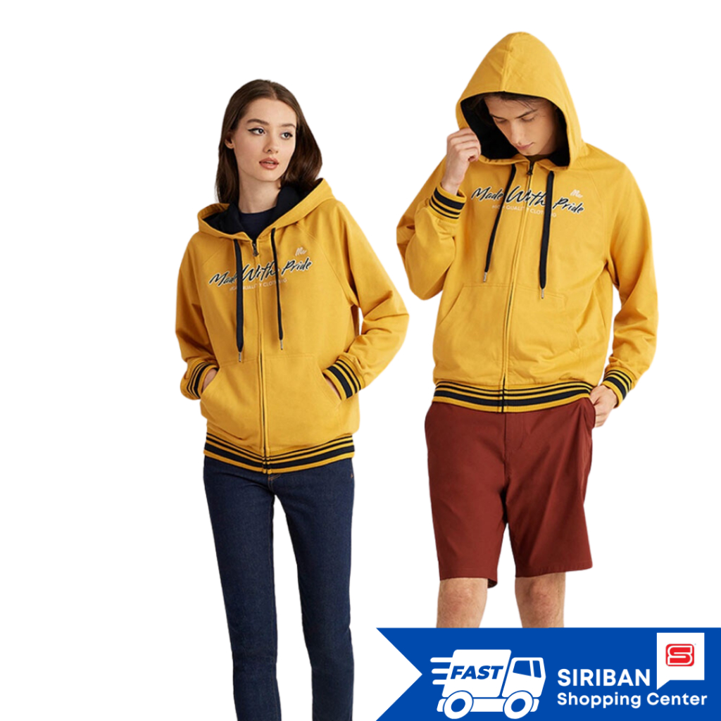 MC JEANS เสื้อกันหนาว มีฮู้ด UNISEX สีเหลือง MJHP169 | Shopee Thailand