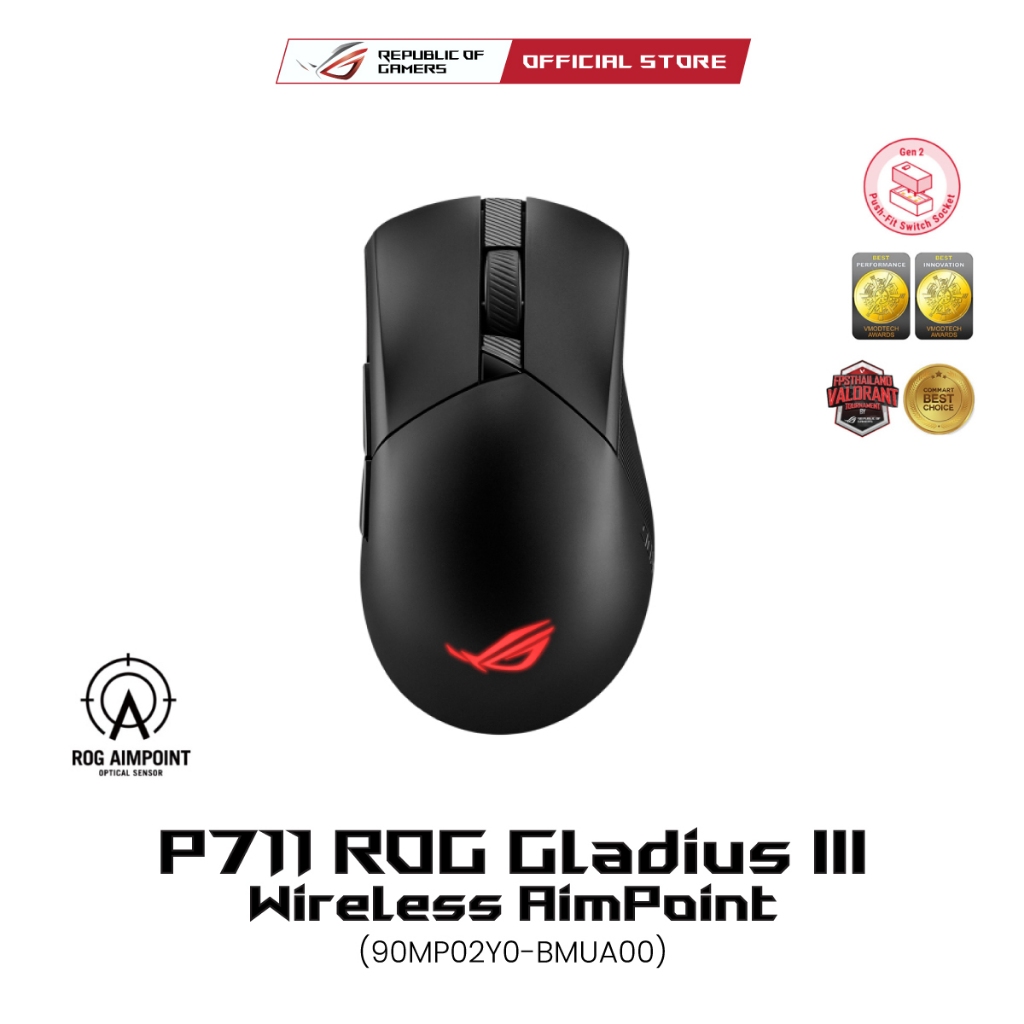 ASUS P711 ROG Gladius III Wireless AimPoint (90MP02Y0-BMUA00/ 90MP02Y0-BMUA10), Wireless RGB ...