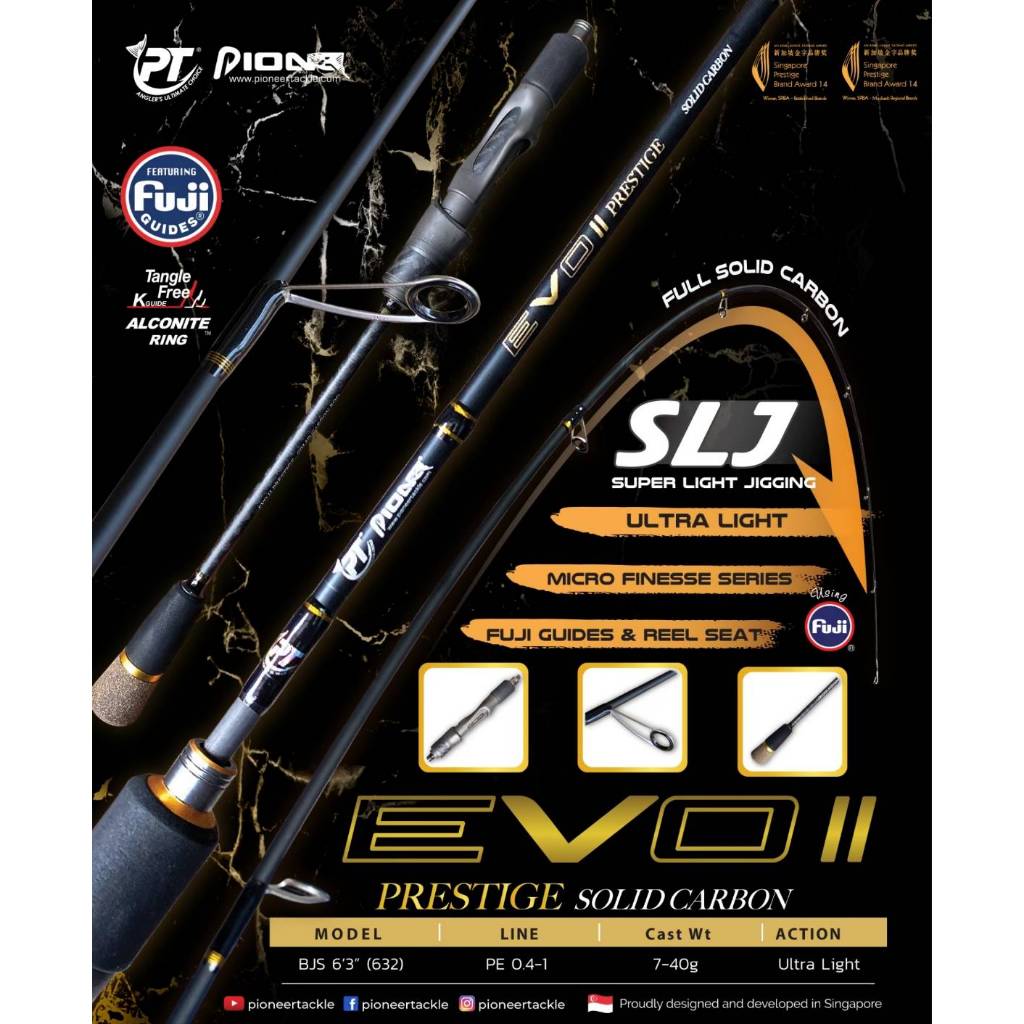 BPFNOV400 ลด10% คันเบ็ดPioneer EVO II PRESTIGE SOLID CARBON ROD BJS6'3 ...
