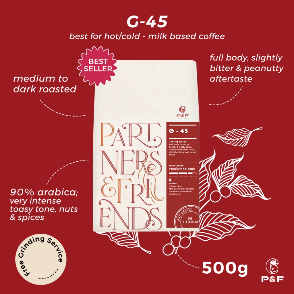 Pandf G 45 Blend ขนาด 500g เมล็ดกาแฟคั่ว เบลนด์ Arabica ผสม Robusta คั่ว
