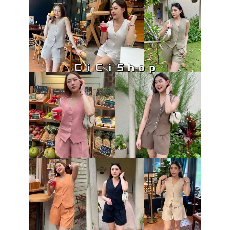 Cicishop(5102)ชุด Set เสื้อกั๊กแขนกุด+กางเกงขาสั้น ผ้าดีใส่สบาย ลุคสาวเท่ห์ควรมี | Shopee Thailand